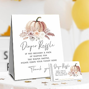 Pumpkin Baby Shower Game Cards, 50 Diaper Raffle Tickets and 1 Self-standing Diaper Raffer Sign-（LBLK-008）