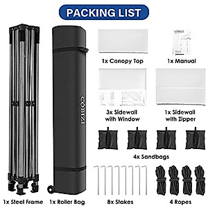 Tooluck 10x10 Pop up Canopy Commercial Heavy Duty Canopy Tent with 4 sidewalls Easy Up Outdoor Party Tent Instant Canopy All Season Windproof & Waterproof Gazebo with Roller Bag,White(Frame Thickened)