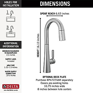 Delta Faucet Monrovia Bar Faucet Brushed Nickel, Bar Sink Faucet Single Hole, Wet Bar Faucets with Pull Down Sprayer, Prep Sink Faucet, Faucet for Bar Sink, Lumicoat Arctic Stainless 9991-AR-PR-DST