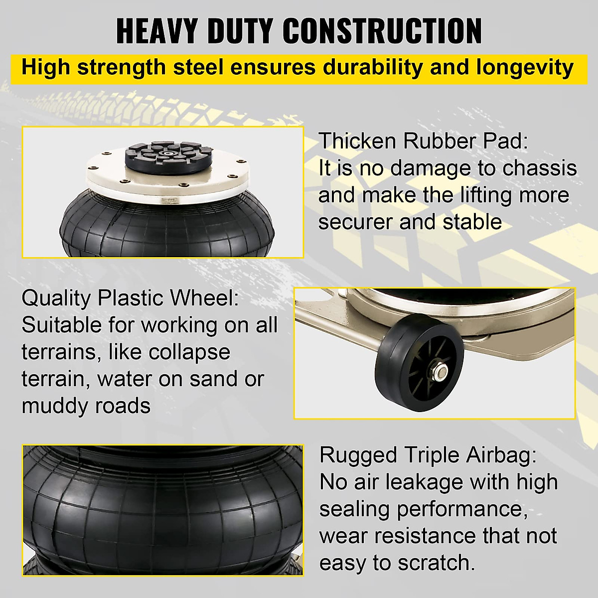 VEVOR 3 Ton/6600 lbs Triple Air Bag Jack Lift Up to 15.75 Inch, 3-5S Fast Lifting Air Bag Jack for Cars with Adjustable Long Handle (Beige)