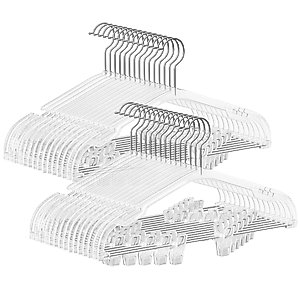SONGMICS Pants Hangers 30 Pack, Clear Plastic Hangers, 16 x 8.9 Inches, Skirt Hangers with Adjustable Clips, Wide Shoulder Notches, 360° Swivel Hook, for Pants, Skirts, Dresses, Clear UCRP075W01