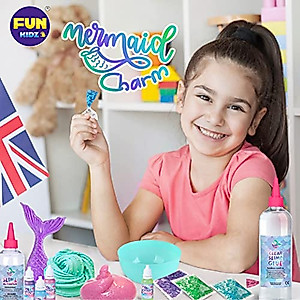 Summer Mermaid Slime Kit for Girls 10-12, FunKidz Shimmer Slime Making Kit for Kids Age 8-10 D.I.Y. Fluffy Glitter Slime Toy Mermaid Gift