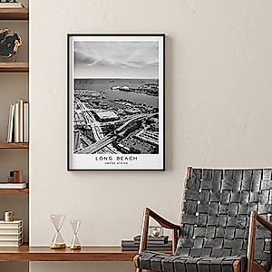 Dear Mapper Long Beach United States View Abstract Road Modern Map Art Minimalist Painting Black and White Canvas Line Art Print Poster Art Line Paintings Home Decor (Set of 3 Unframed) (12x16inch)