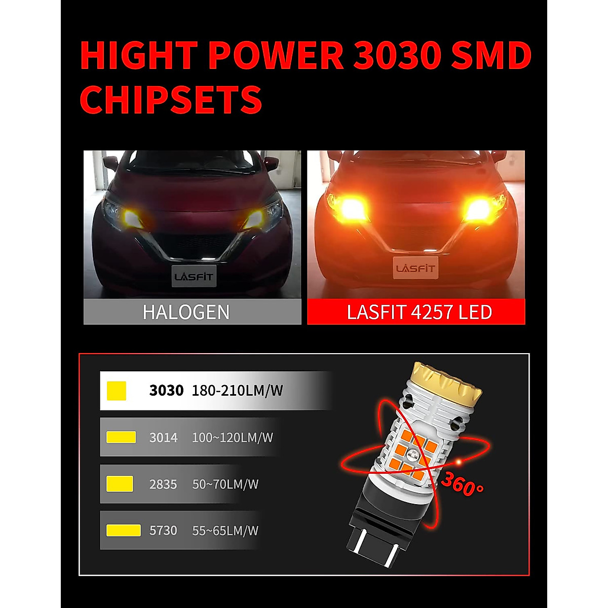 LASFIT 4257 LED Bulbs 4257NA Turn Signal Light for 2022 Maverick Lariat for 2019 2020 2021 2022 F Series Super Bright Daytime Running Light DRL Parking Light Upgrade Blinker Amber Yellow (2 pcs)