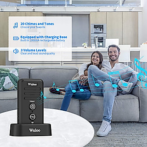 Wuloo Wireless Intercom Doorbells for Home Classroom, Intercomunicador Waterproof Electronic Doorbell Chime with 1/2 Mile Range 3 Volume Levels Rechargeable Battery (Black, 1&2)