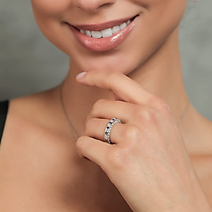 Gem Stone King 925 Sterling Silver Blue and White Created Sapphire Ring | Wedding Band Ring For Women | 1.00 Cttw | Available In Size 5, 6, 7, 8, 9