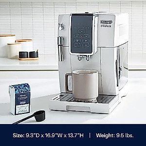 Dinamica Espresso Machine, White - Automatic Bean-to-Cup Brewing, Built-In Steel Burr Grinder & Manual Frother - One-Touch Hot & Iced Coffee - Easy Cleanup