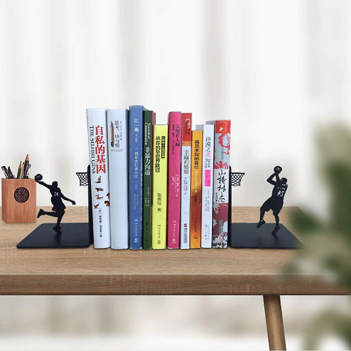 Book Ends Creative Basketball Metal Bookends Book Holder Stand Simple Playing Basketball Book Ends, Students Boy Birthday Gift Bookends Books Support (Color : Black, Size : A)