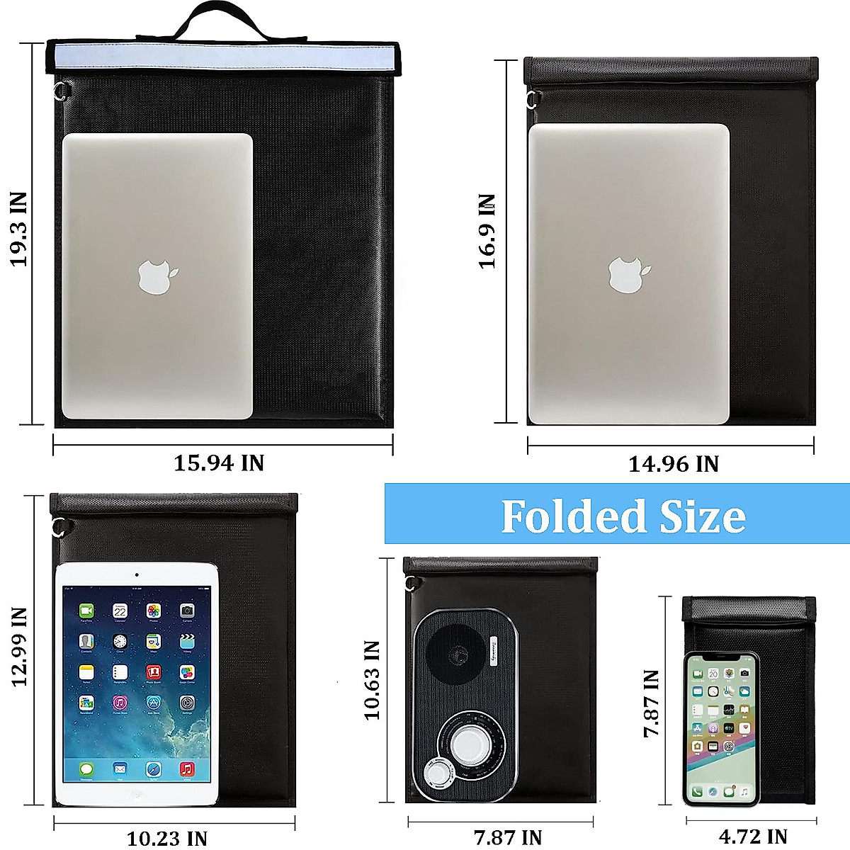 5 Pack Faraday Bags, Extra Large Faraday Bag for Laptops & Tablets & Radio & Car Keys, Waterproof & Fireproof Faraday Cage with Reflective Strip, Anti-Theft Faraday Key Fob Protector