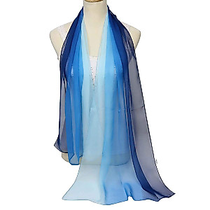 Fashion Sheer Scarf Gradient Shaded Color Long Lightweight Sunscreen Shawls Scarves for Women, Blue, 160X50CM