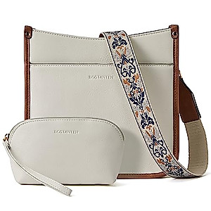 BOSTANTEN Crossbody Bags for Women 2PCS Vegan Leather Hobo Handbags Shoulder Purse with Adjustable Strap Beige Brown