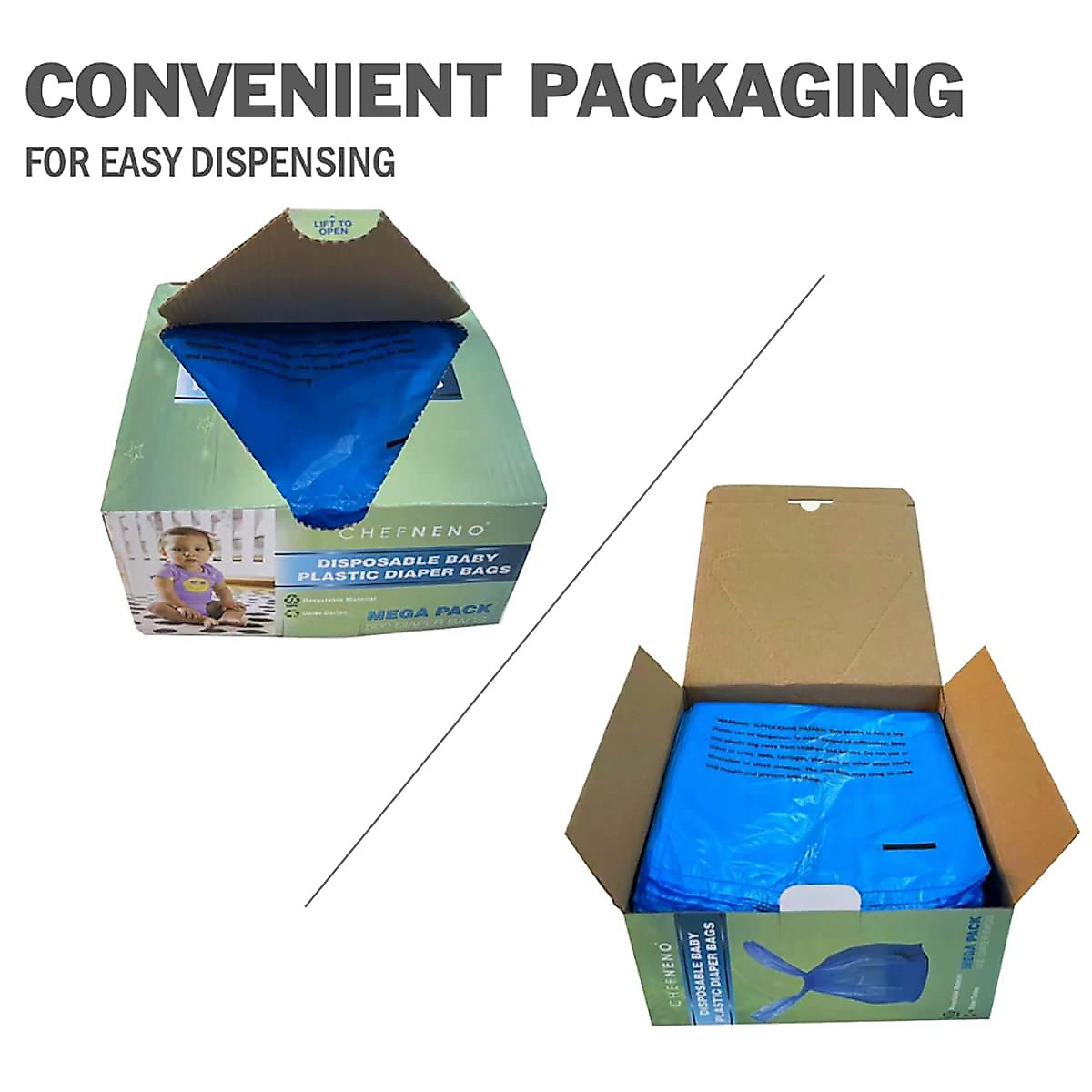 Baby Disposable Plastic Diaper Bags 1000 Count (500 Lavender Scent, 500 Fresh Baby Powder Scent) Easy Tie Handles Diaper Sacks or Pet Waste Bags (1000 Bags)