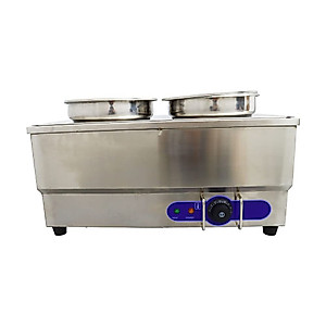 INTBUYING 2 Pan Food Soup Warmer Stove Bain Marie Commercial Canteen Buffet Steam Heater Stainless Steel with 2 Pots 110V 1500W