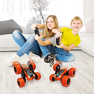GaHoo Remote Control Car,2.4GHz Electric Race RC Stunt Car, Double Sided 360°Flips Rotating Vehicles with LED Headlights,4WD High Speed Off Road Truck Kids Toys for 3 4 5 6-12 Year Old Boy Girl Teens