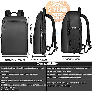 ZINZ Slim and Expandable 15 15.6 16 Inch Laptop Backpack Anti Theft Business Travel Notebook Bag with USB, Multipurpose Large Capacity Daypack College School Bookbag for Men & Women,Deep Black