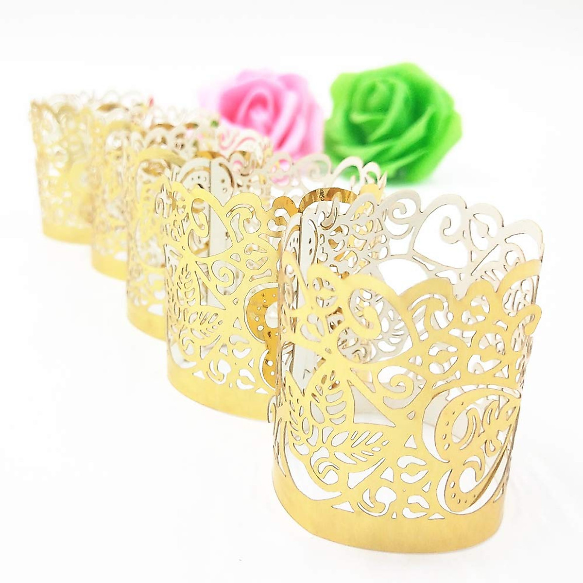 Candle Wraps, 50 PCS Flameless Tea Light Decorative Wraps Candles Holders for Festival Birthday Wedding Party (Gold)