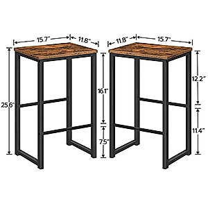 HOOBRO Bar Stools, Set of 2 Bar Chairs with Different Height Pedals, 25.6 Inch Tall, Black Steel Frame, for Living Room, Dining Room, Kitchen, Industrial Design, Rustic Brown BF34BY01G1