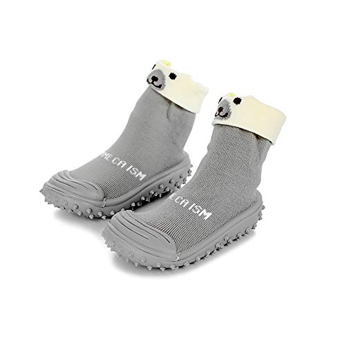 HOWELL Unisex Baby Socks Shoes Anti Slip Floor Socks with Soft Rubber Bottom Infant Newborn Cotton Sock Boots (Grey Bear,6-12 Months)