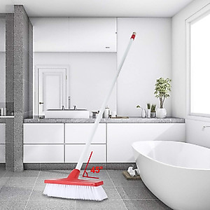 AKOMA Lightweight Push Broom Stiff Cleaning Brush with Adjustable Handle Deck Scrub Brush for Cleaning Bathroom Shower Tile Floor Driveway Garage Patio Carpet Outdoor Scrubber Brushes