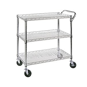 Heavy Duty 3 Tier Rolling Utility Cart Kitchen Cart on Wheels Metal Serving Cart Commercial Grade with Wire Shelving and Handle Bar for Kitchen Office Hardware