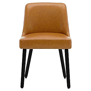 MINCETA Dining Chair,Morden Wood Leg Upholstered Kitchen Chair Set of 2,PU in Brown