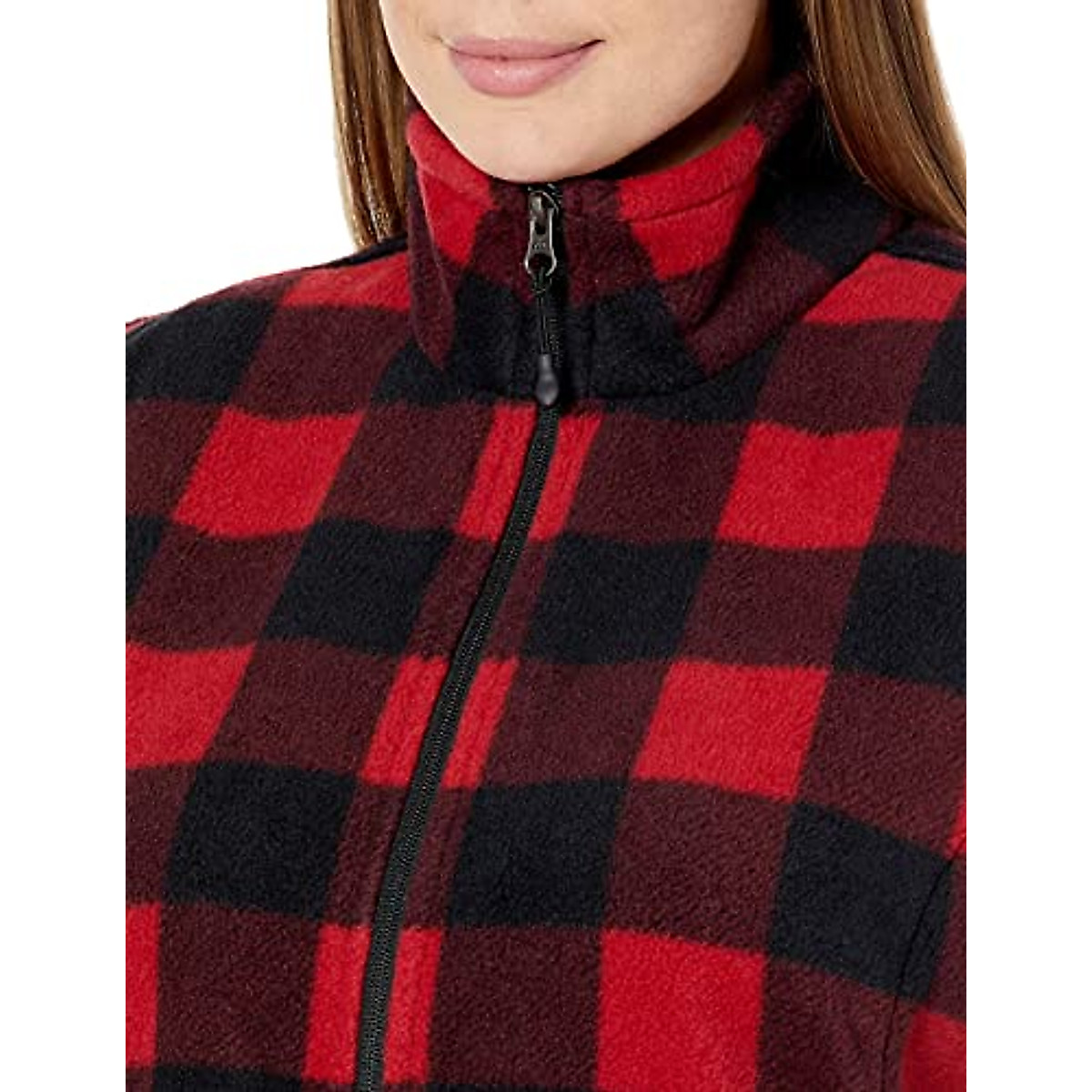 Amazon Essentials Women's Classic-Fit Sleeveless Polar Soft Fleece Vest (Available in Plus Size), Black Red Buffalo Plaid, X-Large