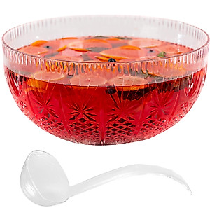 Upper Midland Products Crystal Cut Plastic Punch Bowl With Ladle 3 Gallon Large Bowls For Parties
