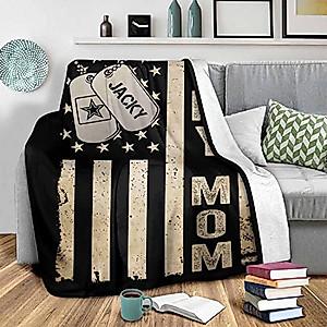 Army Mom, Army Dad US Flag Blanket Personalized Blanket Gift for Military Mom, Dad Ideas Gifts for Birthday, Mothers Day, Birthday, Blanket Customized, White