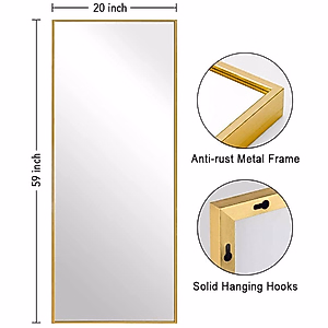NeuType Full Length Mirror Wall Mirror 59" x 20" Gold Aluminum Alloy Frame Full Body Mirror Standing Mirror Floor Mirror for Living Room Bedroom Hallway Dressing