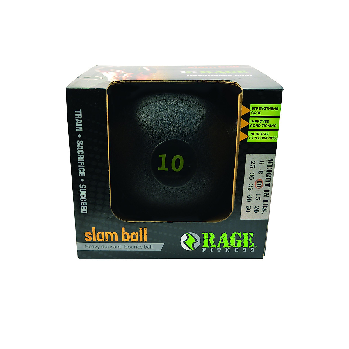 Rage Fitness Slam Ball, Ideal for Cross Training, Core Exercises, Plyometric and Cardio Workouts, black (CF-SB310)