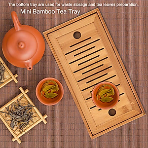 Fdit Mini Bamboo Tea Coffee Serving Tray Kung Fu Tea Plate (10.6in)