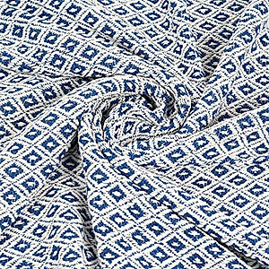 Indian Haat Bazaar Throw Blanket - Pure Cotton Diamond Pattern Countryside Boho Farmhouse Soft and Warm Cozy Blanket & Throws for Sofa - Blue - 50x60 Inches (TRW00001-NB-5060)