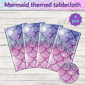 4 Pcs Mermaid Tablecloths, Rectangular Mermaid Table Covers, Disposable Mermaid Table Cloths for Parties Under the Sea Baby Shower Mermaid Birthday Decorations Mermaid Party Supplies, 51x86 Inch