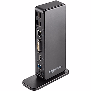 Amazon Basics USB 3.0 Universal Laptop Dual Monitor Docking Station, Black
