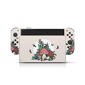 Tacky Design Mushroom Skin Compatible with Nintendo Switch OLED Skin Wrap Cover, Kawaii Beige Skin for Nintendo Switch OLED Stickers, Premium Vinyl 3M Full Wrap Decal