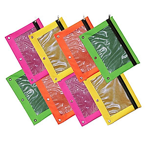 OMURA Colorful Pencil Pouch with Mesh Window, Zippered & Standard 3-Ring Binder, Pack 8