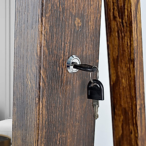 HOUAGI Mirror Jewelry Cabinet Standing,360°Rotating Jewelry Armoire Organizer with Full Length Mirror,Rear Storage Shelves,Built-in Small Mirror (Antique Gray)