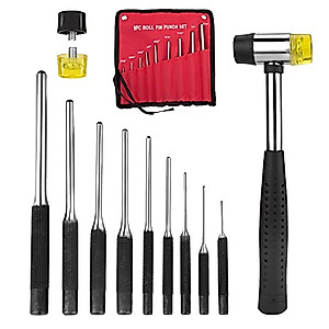 Roll Pin Punch Set with Storage Pouch and Hammer, 9 Piece Steel Removal Tool Kit for Jewelry, Watches, Rifle Pins and Craft