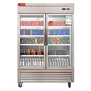 WESTLAKE 54" W Commercial Display Refrigerator 2 Glass Door Merchandiser 2 Section Stainless Steel Reach-in Glass Door Upright Fan Cooling 49 Cu.ft Cooler for Restaurant, Bar, Shop, etc