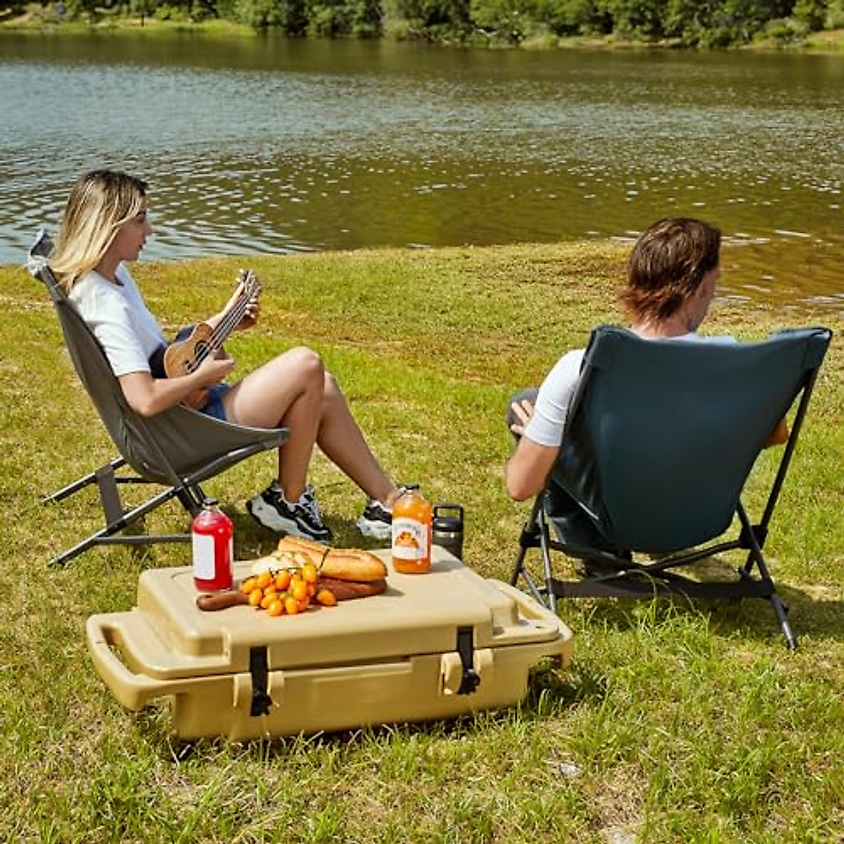 TIMBER RIDGE Lightweight Folding Camping Chair for Adults, Stable Low Seat Beach Chairs with Carry Bag, Portable High Back Chair for Outdoor Camp Sand Lawn Concert Travel Picnic, Supports 300Lbs Grey