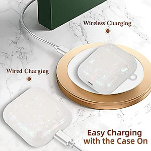 Manleno Compatible with Airpods Case Cover with Keychain Cute Shell Pearl Design Women Girls Soft Protective Case Glitter Bling Airpod Cases Replacement for Apple Airpods 2 1 (Iridescent)