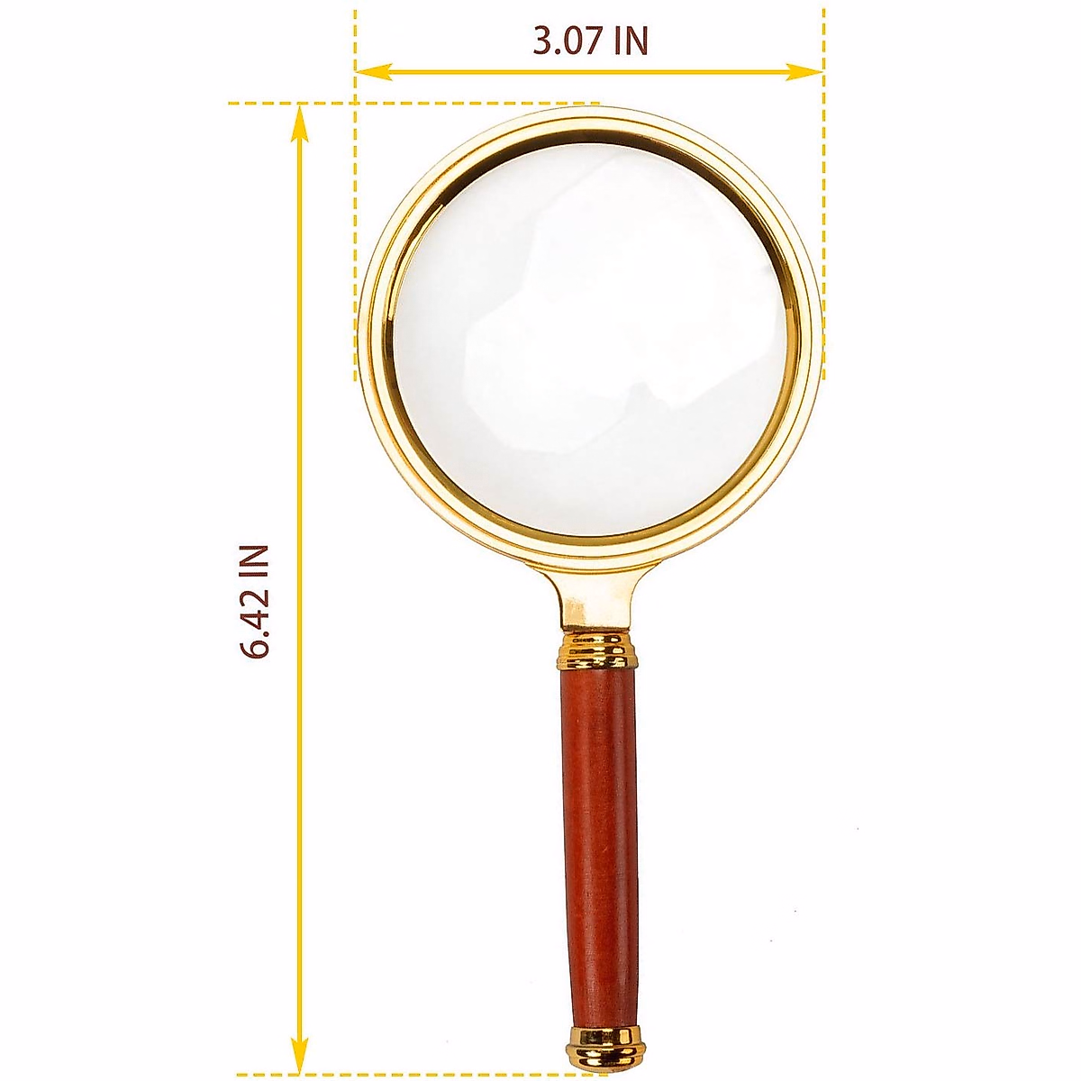 BASUNE 10X Handheld Magnifier, Reading Magnifier Loupe Glasses 10X with Rosewood Handle for Book and Newspaper Reading, Insect and Hobby Observation, Classroom Science (Clear, Plastic Frame)