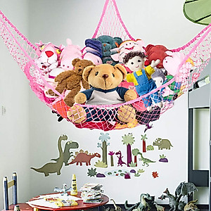 Toy Storage Hammock Net Wall Sling Corner Mesh Nets Stuffed Animal Organizer Storage Net Best for Keeping Rooms Clean for Kids Toys Toy is Durable and Easy to Install Pink