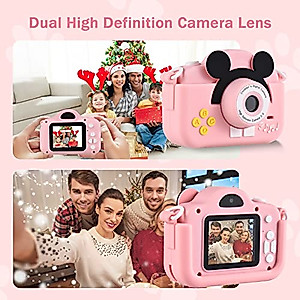 Wennzy Mini Cartoon Kids Digital Camera 1080P Digital Video Camera for Kids Dual Lens 2.0 Inch IPS Screen 4X Zoom Built-in Battery Cute Photo Frames Interesting Games with Neck Strap
