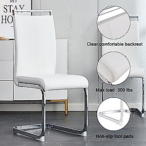 Glass Dining Table Set for 4,Rectangle Dinner Table with 4 White Leather Kitchen Chairs,51 in Kitchen Room Dining Set,0.31” Tempered Glass Table Top with Silver Metal Legs,4 Dining Chairs