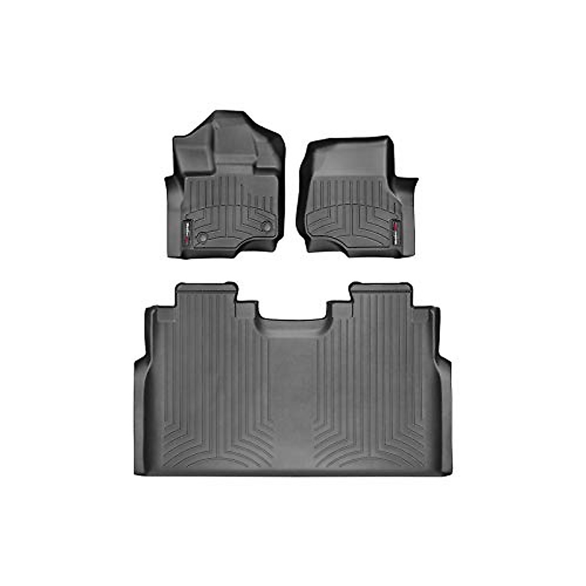 WeatherTech Custom Fit FloorLiners for Ford F-150 (Crew Cab, Bucket seats) F150 Lightning, Raptor w/o Fold Flat Storage - 1st & 2nd Row (44697-1-2), Black