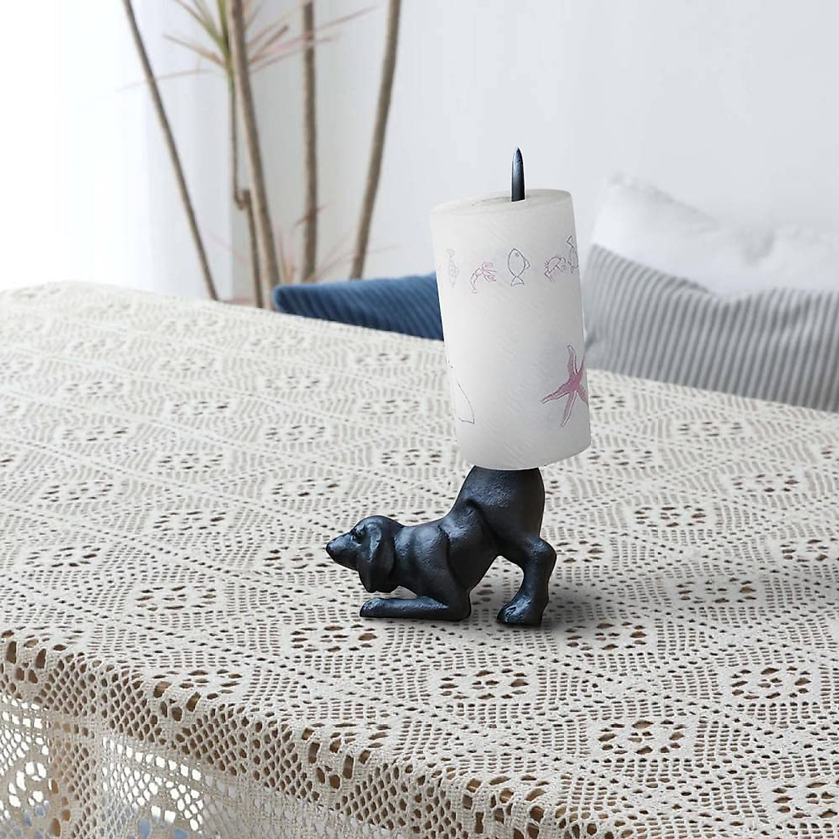 WINTENT Cast Iron Paper Towel Holder Stand (Dog-Black)