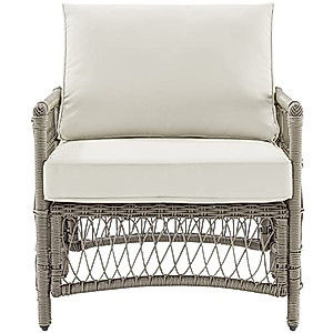 Crosley Furniture Thatcher Wicker Outdoor Chair for Porch, Deck, Backyard, Driftwood with Creme Cushions