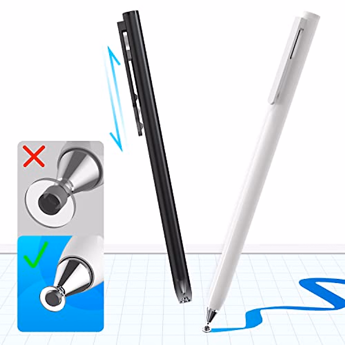 Stylus for Touch Screens (2pcs), Smallest Disc Tip Universal Touch Pen for Apple iPad/Pro/Air/Mini/iPhone/Max/Samsung Galaxy Tablet/Amazon Fire HD/Chromebook/Android/HUAWEI/MI, Stylus with Pencil Clip