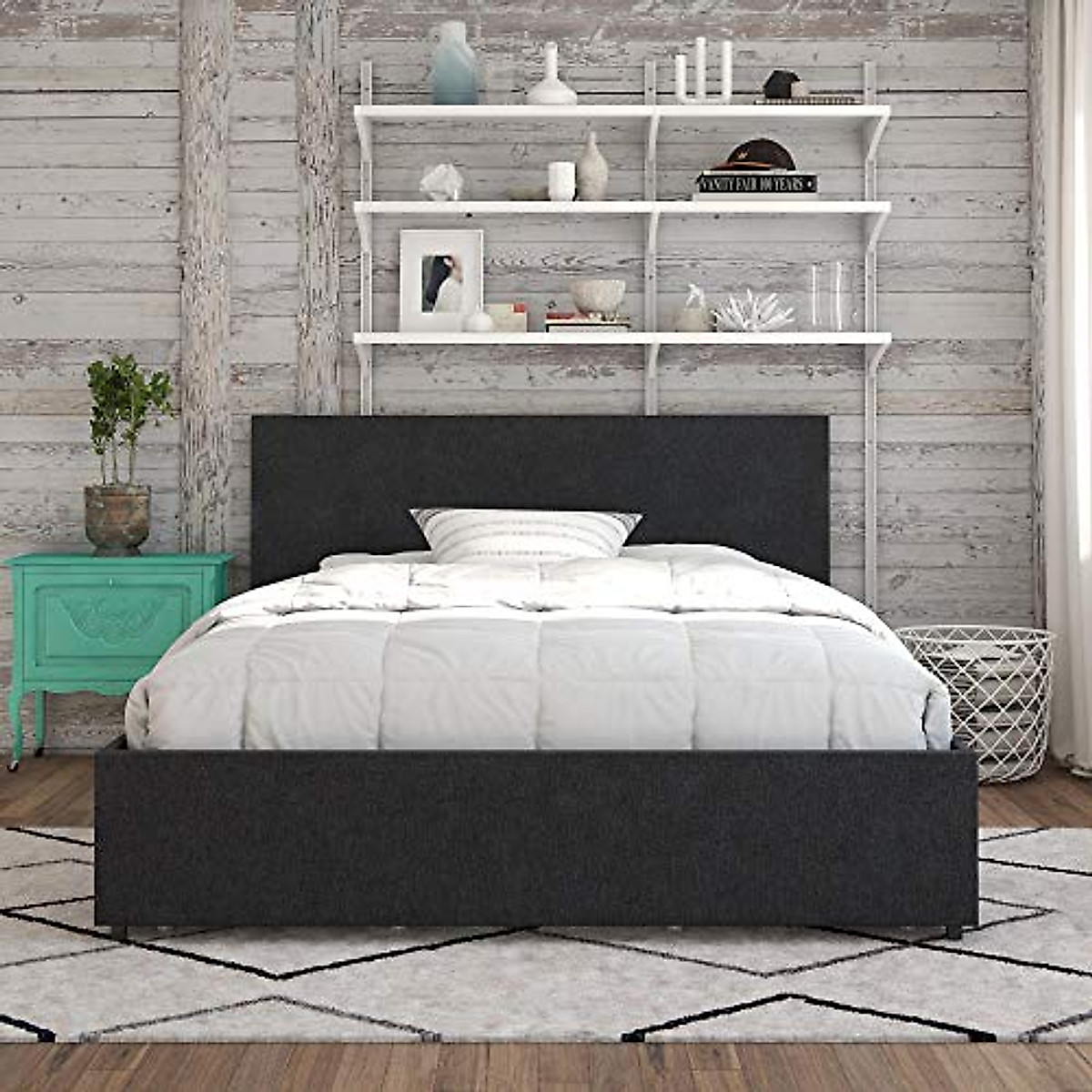 Novogratz Kelly Bed with Storage, Full, Dark Gray Linen